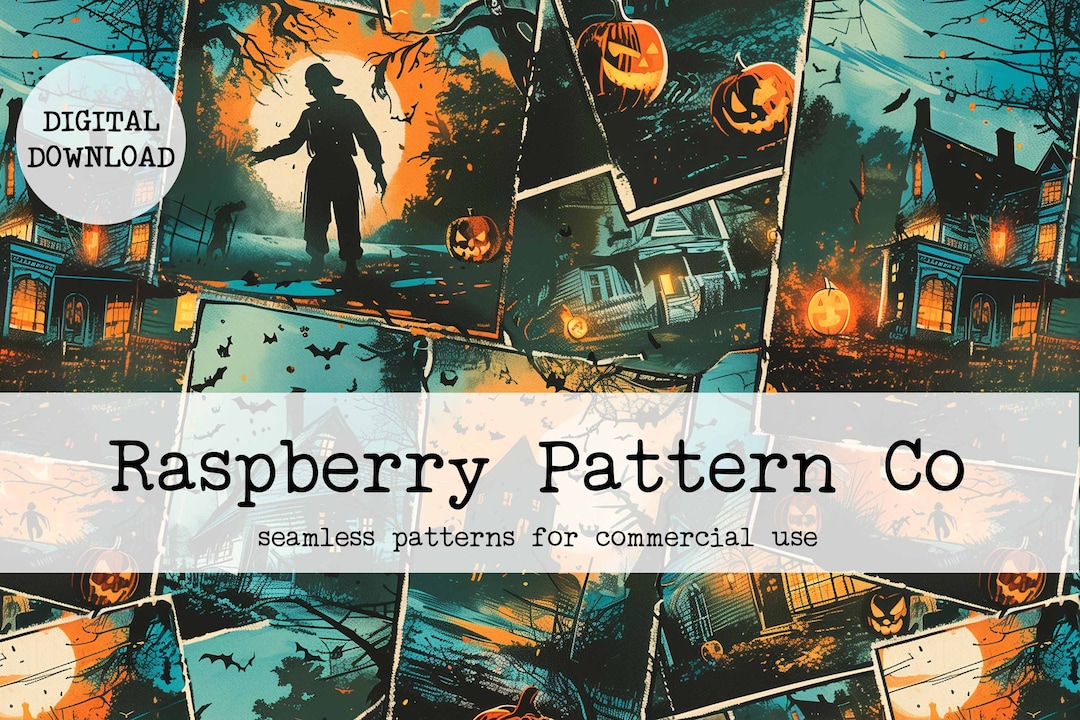 Retro Scary Horror Halloween Patchwork Seamless, Halloween Collage ...