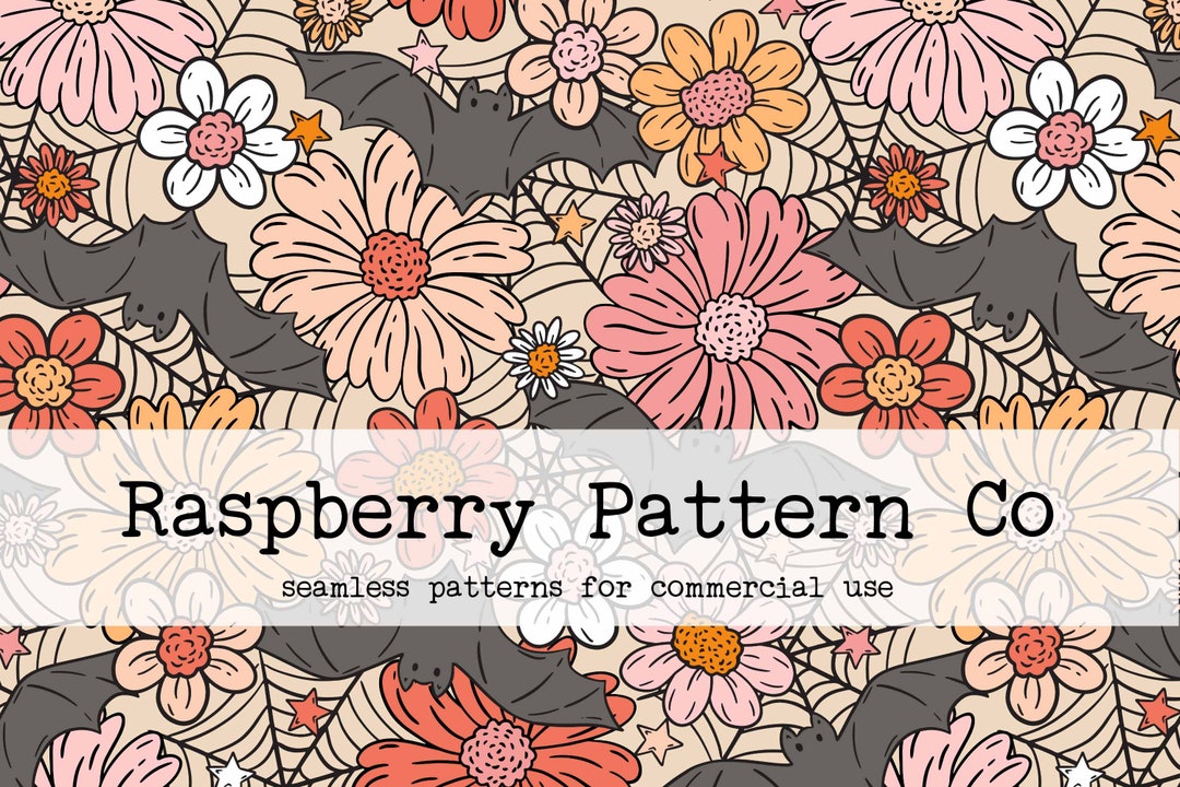 Halloween Floral Bats Seamless Pattern, Spooky Cute Halloween Night ...