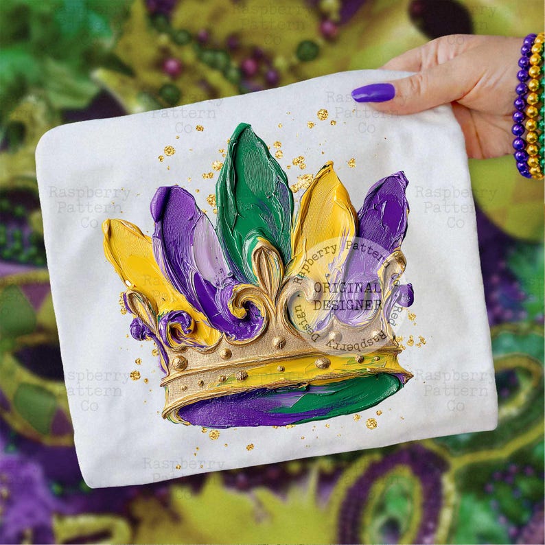 Mardi Gras Crown Brushstroke PNG, Louisiana Preppy Y2K Mardi Gras Beads ...