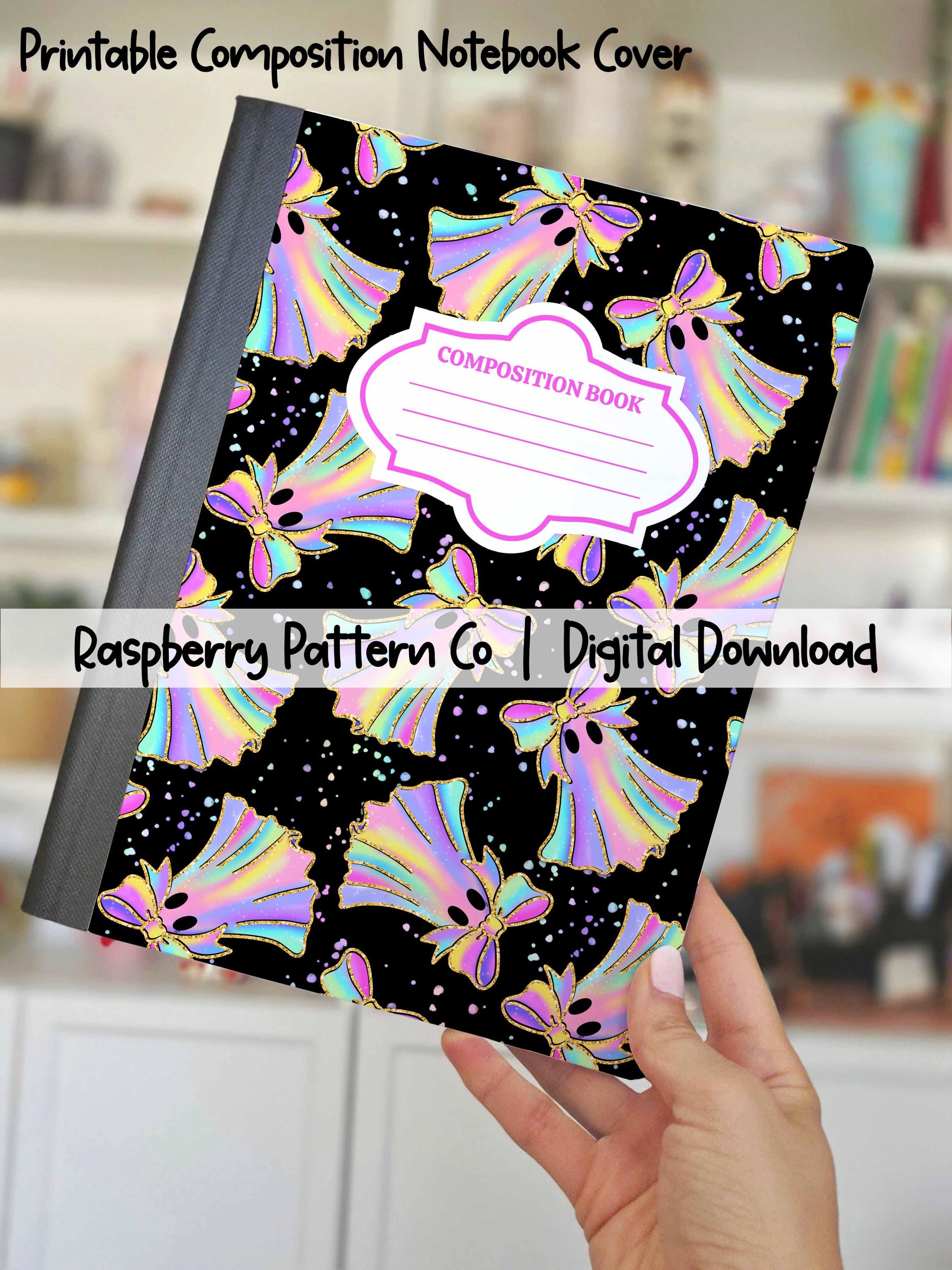 Printable Composition Notebook Cover PNG, Coquette Iridescent Ghost ...