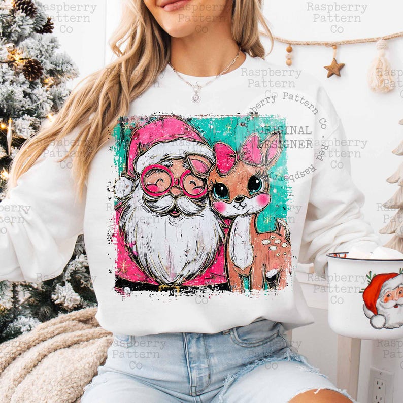 Preppy Santa Claus Png, Glitter Santa Claus, Preppy Cute Reindeer PNG ...