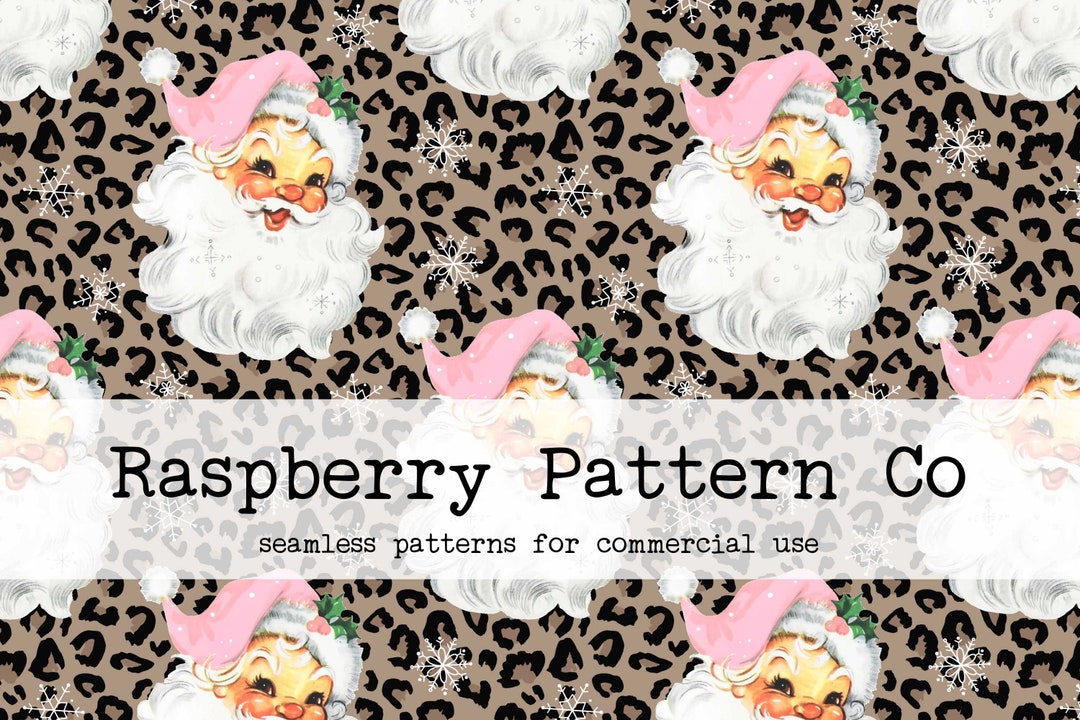 Pink Leopard Retro Vintage Santa Seamless Pattern for Commercial Use ...