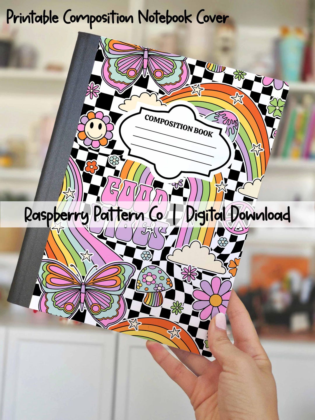 Printable Composition Notebook Cover PNG, Good Vibes Composition Book ...