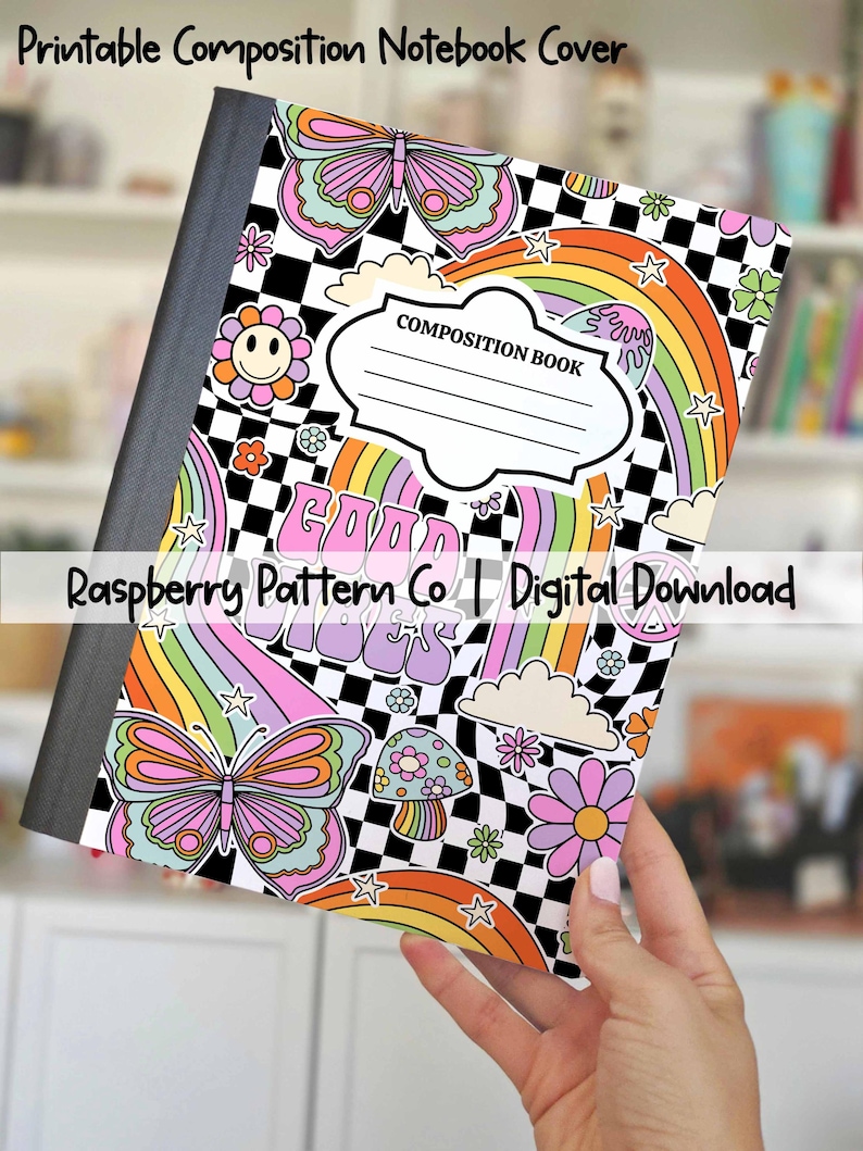 Printable Composition Notebook Cover PNG, Good Vibes Composition Book ...