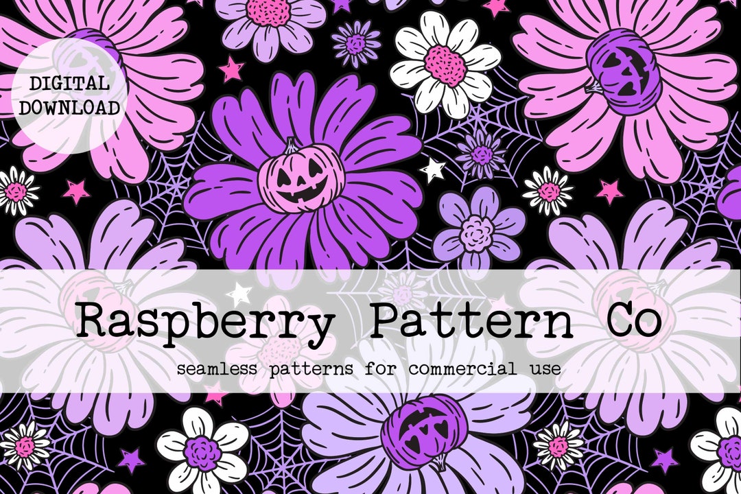 Jack O Lantern Pumpkin Floral Seamless Pattern,purple Jack O Lantern ...