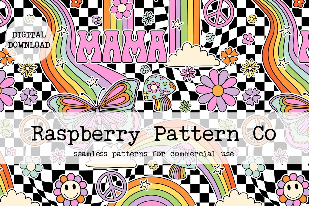 Mama Retro Rainbow Patchwork Seamless Pattern, Mini Patchwork Seamless ...