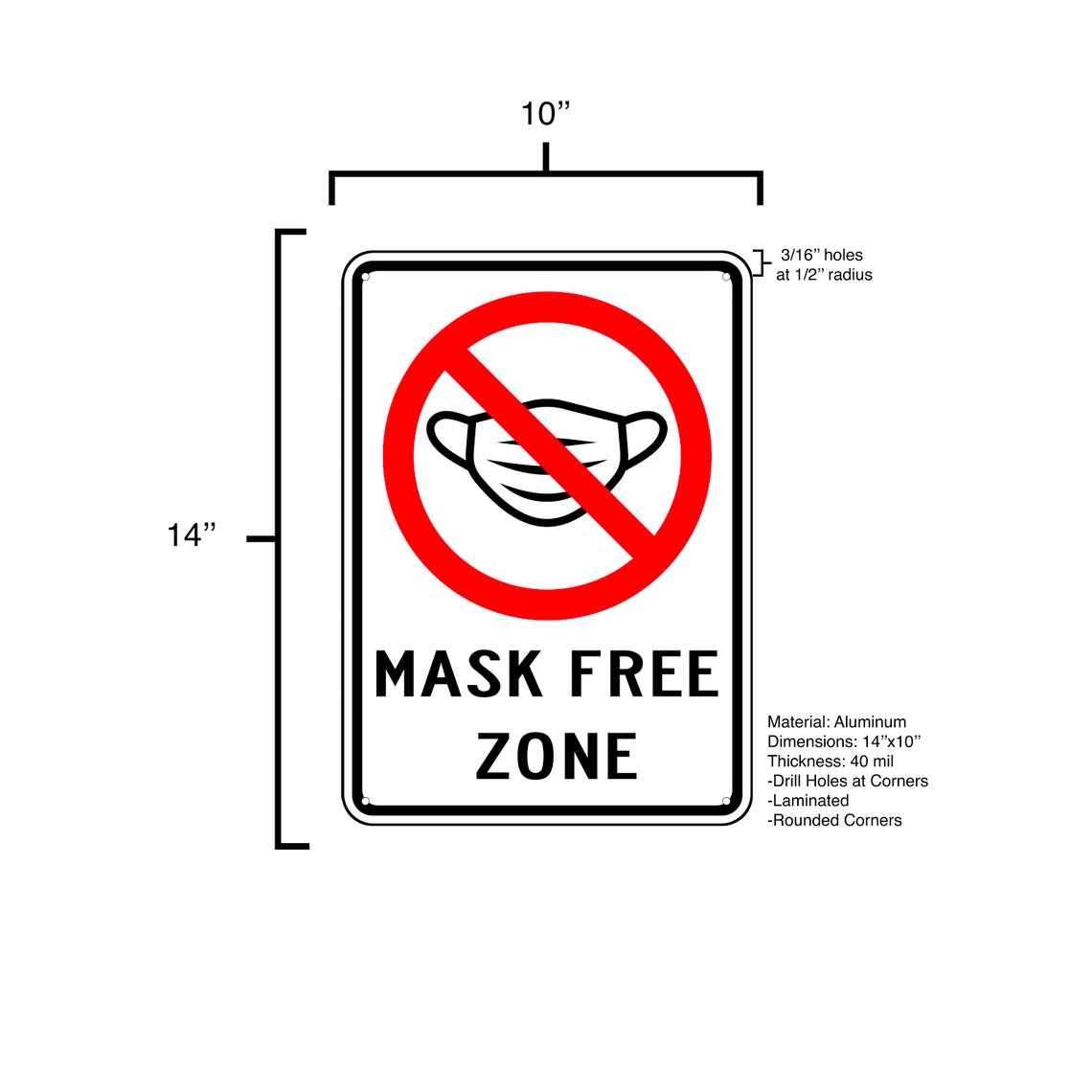Mask Free Zone 14''x10'' Aluminum Sign - Etsy