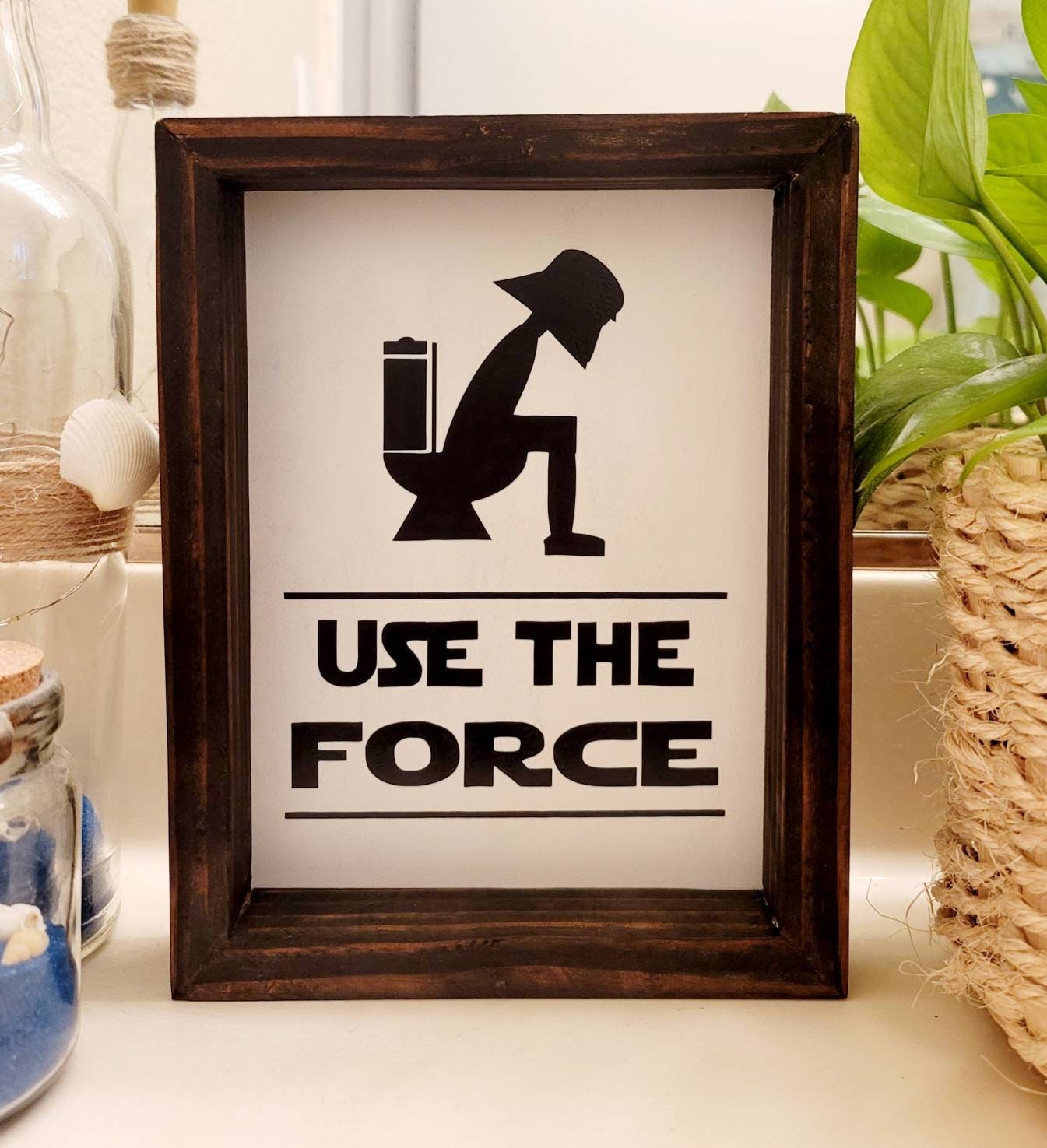 Small Funny Bathroom Sign, Use the Force, Storm Trooper on Toilet, Wood ...