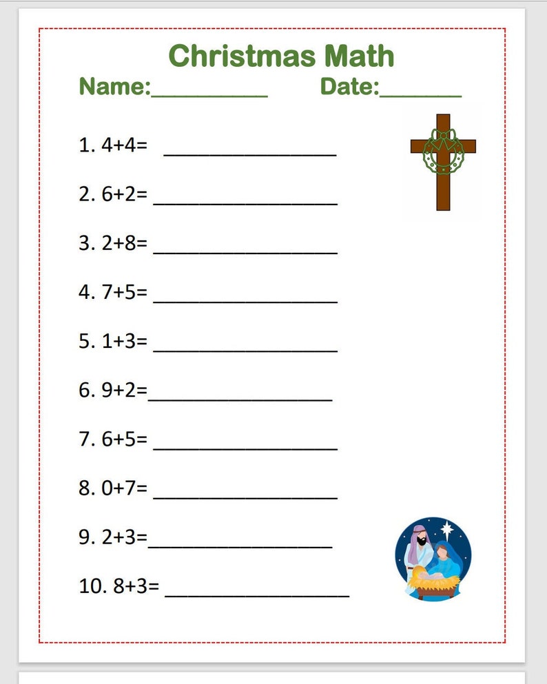 Bundle of 20 Christian Christmas Themed Math Sheet / Elementary Level ...