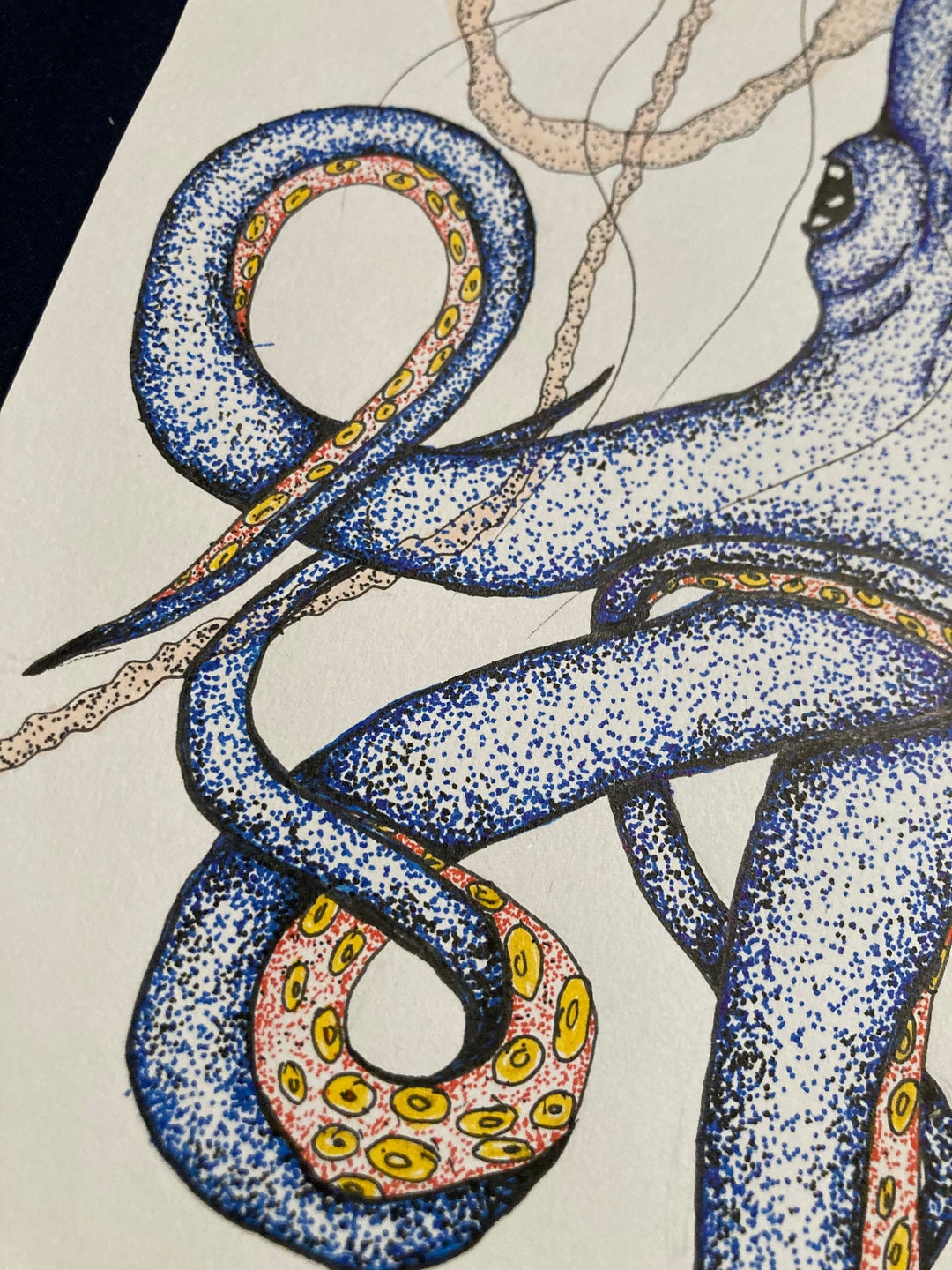 Octopus With a Mushroom Jellyfish Cap Pointillism Drawing - Etsy