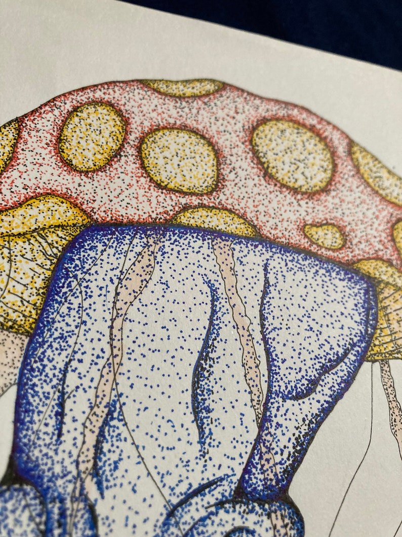 Octopus With a Mushroom Jellyfish Cap Pointillism Drawing - Etsy
