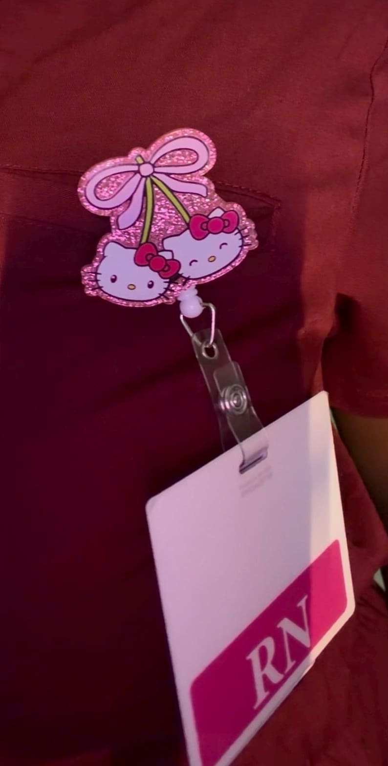 Pink Hello Kitty Badge Reel | Cherry Badge Reel | Bowtie Girly Badge ...
