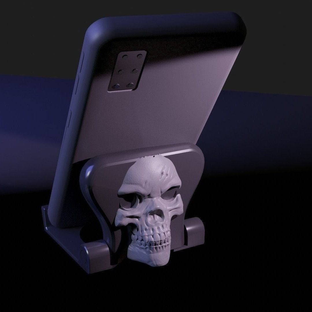 Skull Phone Stand for Desk, 3D Printed Holder, Gothic Office Decor ...