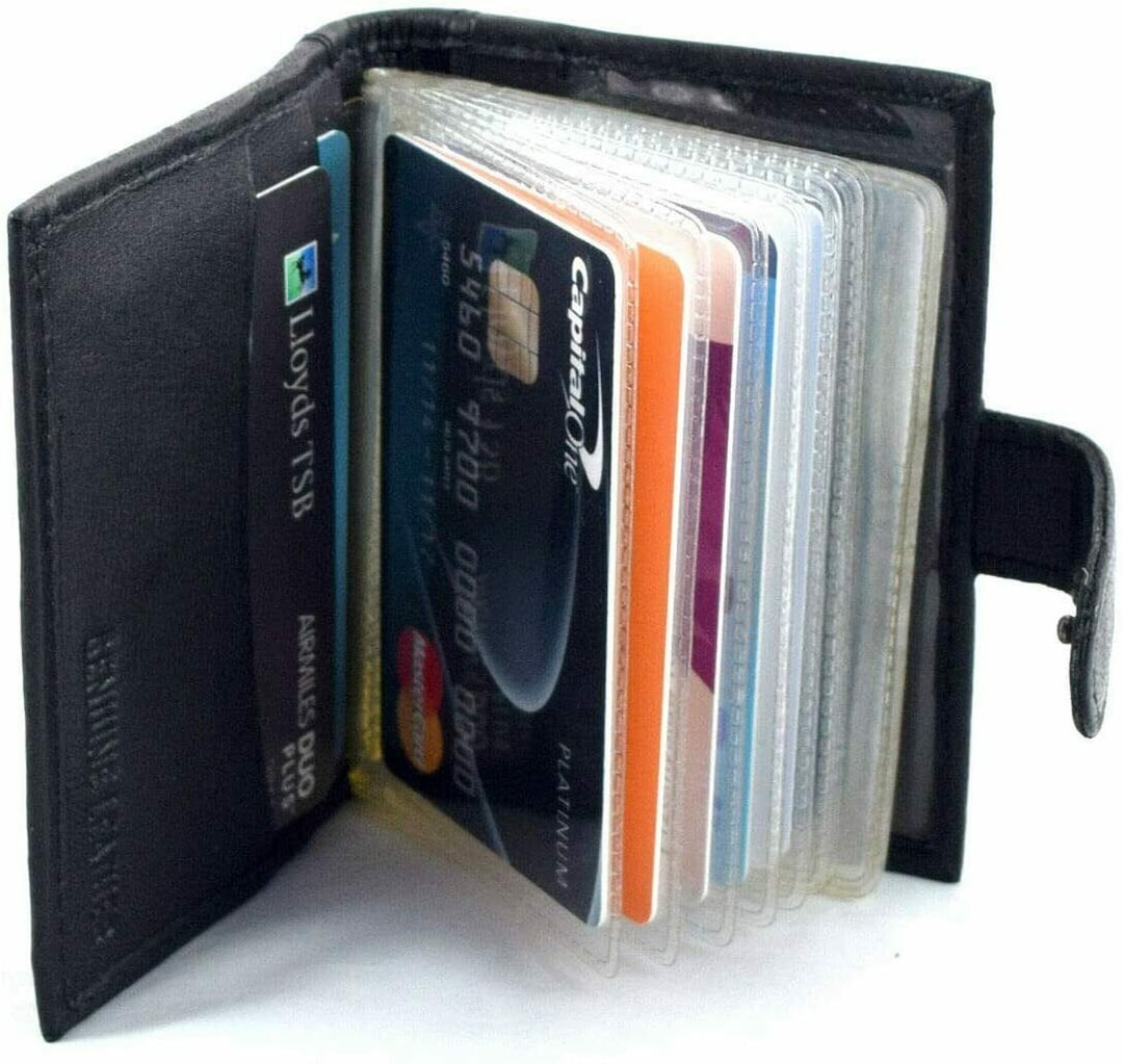 Soft Genuine Leather Compact Credit Debit Card Holder Case With Plastic ...