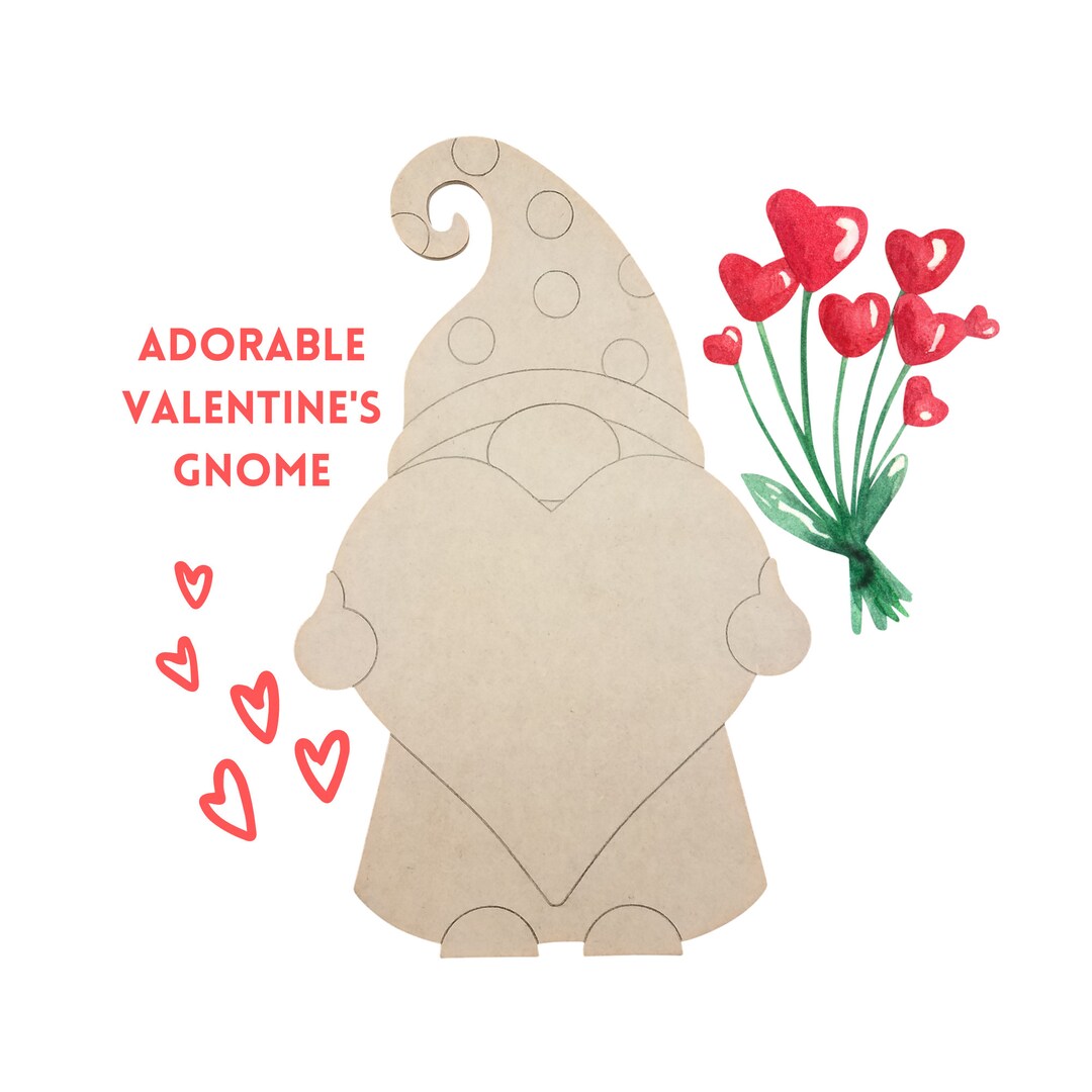 Valentine Gnome Cutout Wooden Craft Cutout Valentines Decor Wooden Door ...