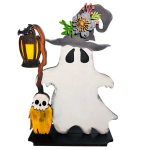 Ghost With Broomstick and Lantern, 3D Unfinished MDF Halloween Craft ...