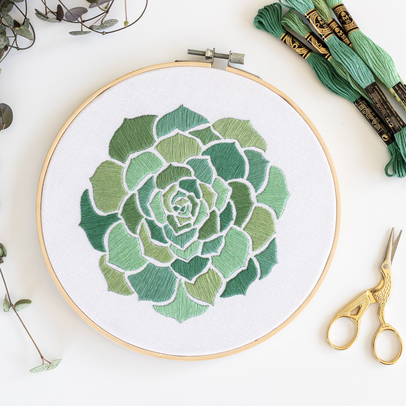Satin Succulent Embroidery Pattern Hand Embroidery Pattern Botanical ...