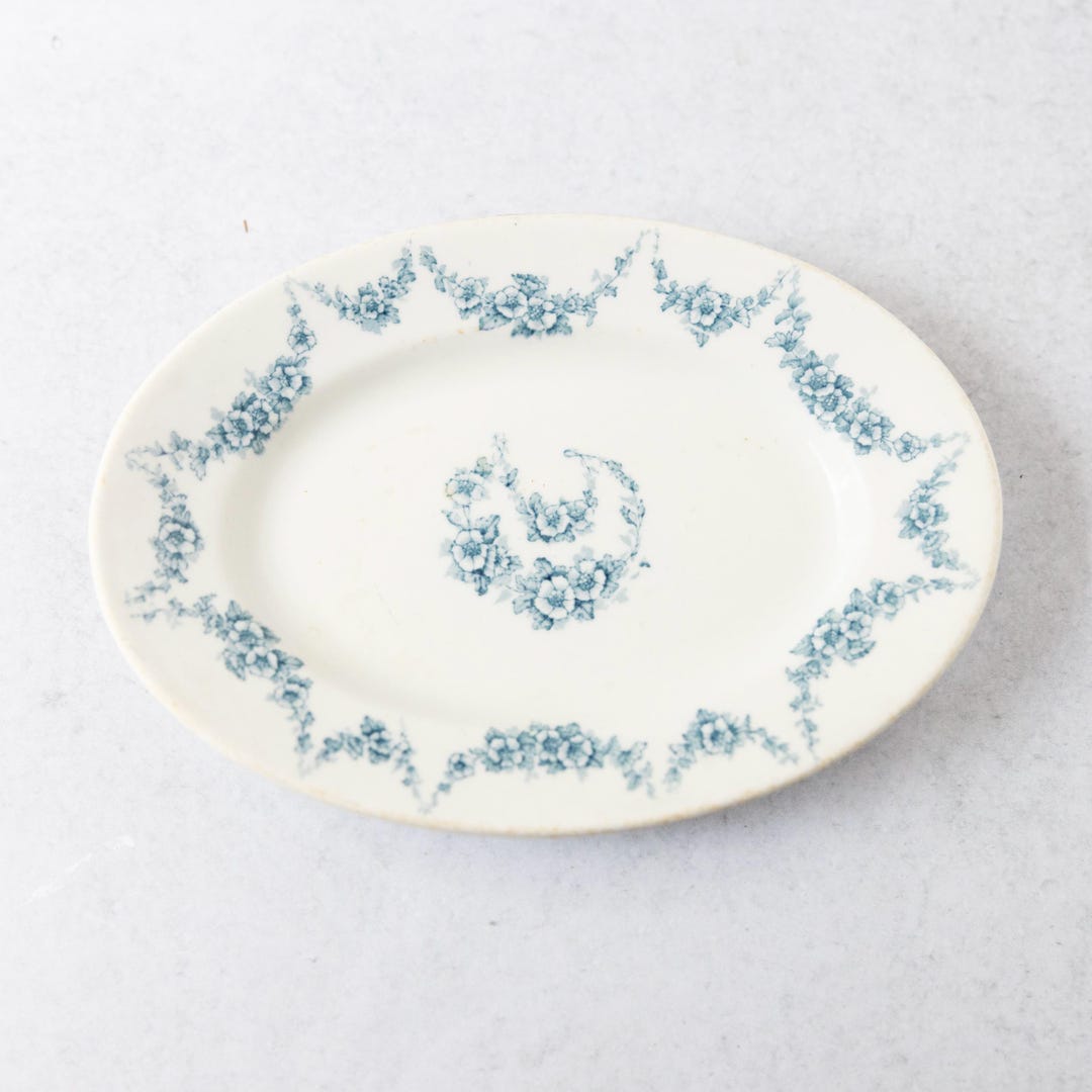 John Maddock and Sons England Vintage Antique Heumann Blue Floral White ...