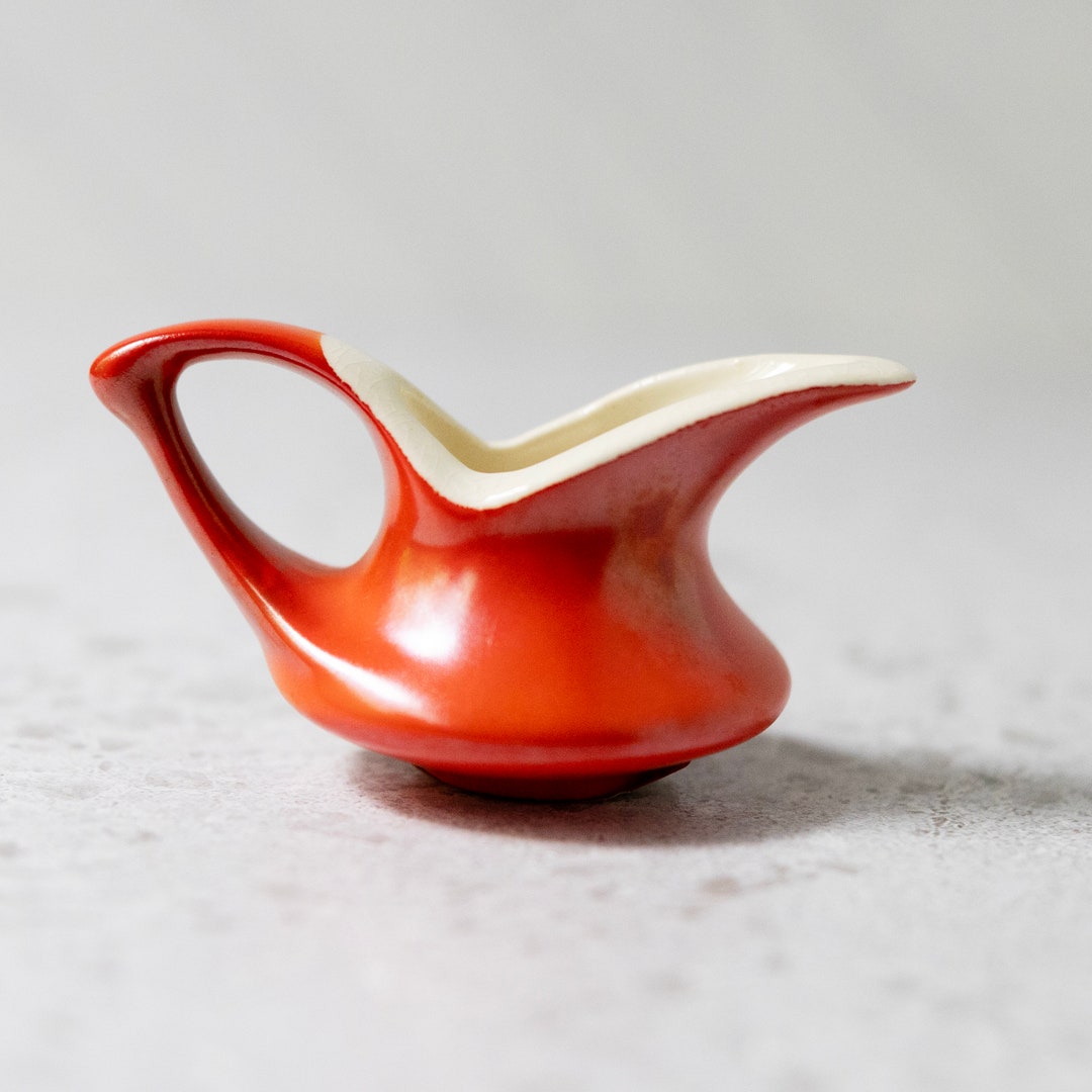 Stangl White Orange Red Marbled Art Deco Pottery Miniature Mini Creamer ...