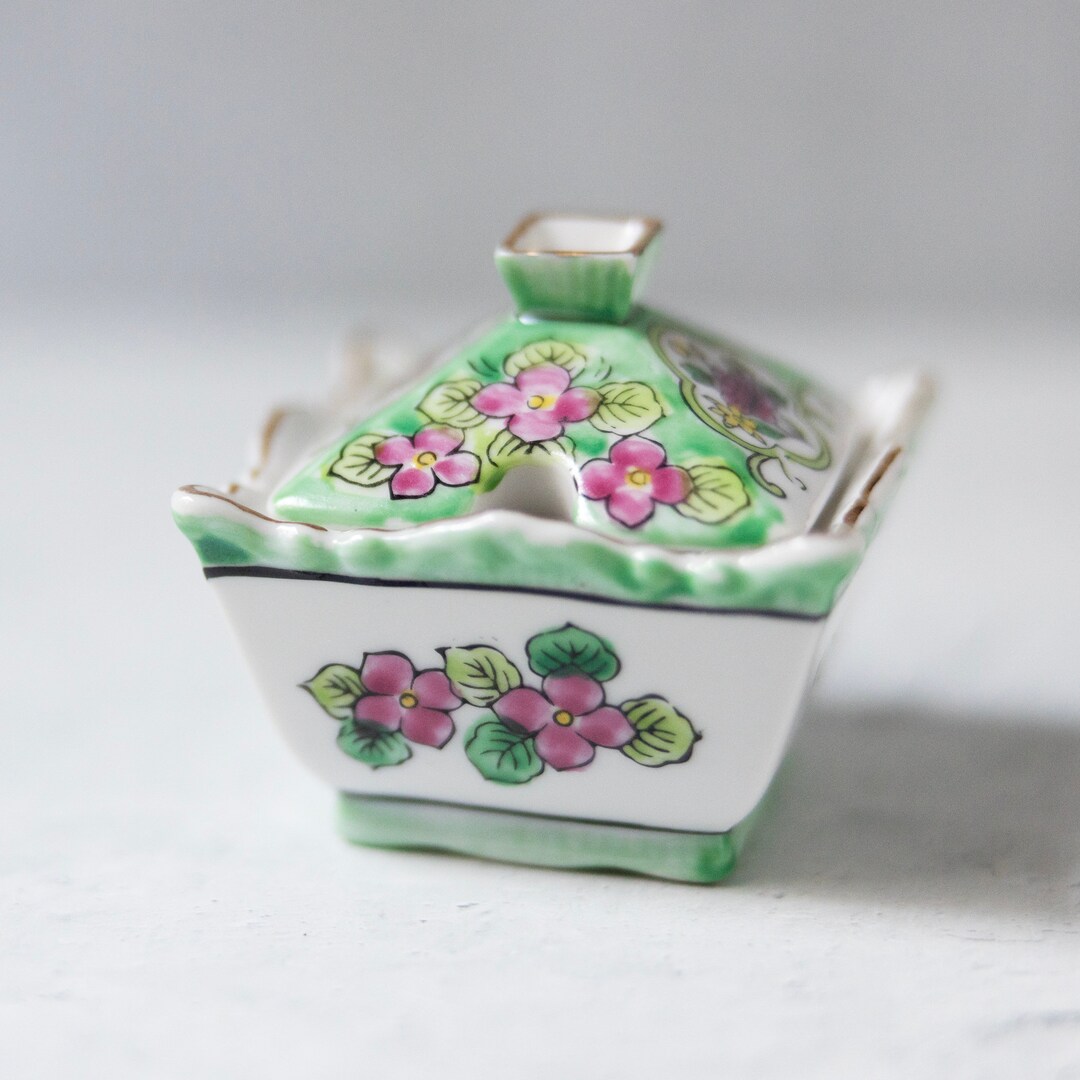 Miniature Vintage Porcelain Condiment Dish Bowl With Lid No Spoon Asian ...