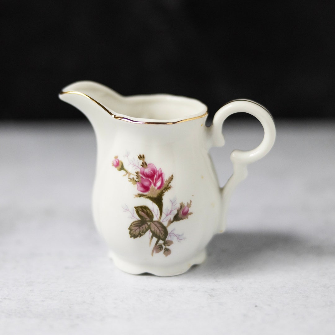 Made in Japan Moss Rose Floral Pitcher Creamer White Pink Vintage - Etsy