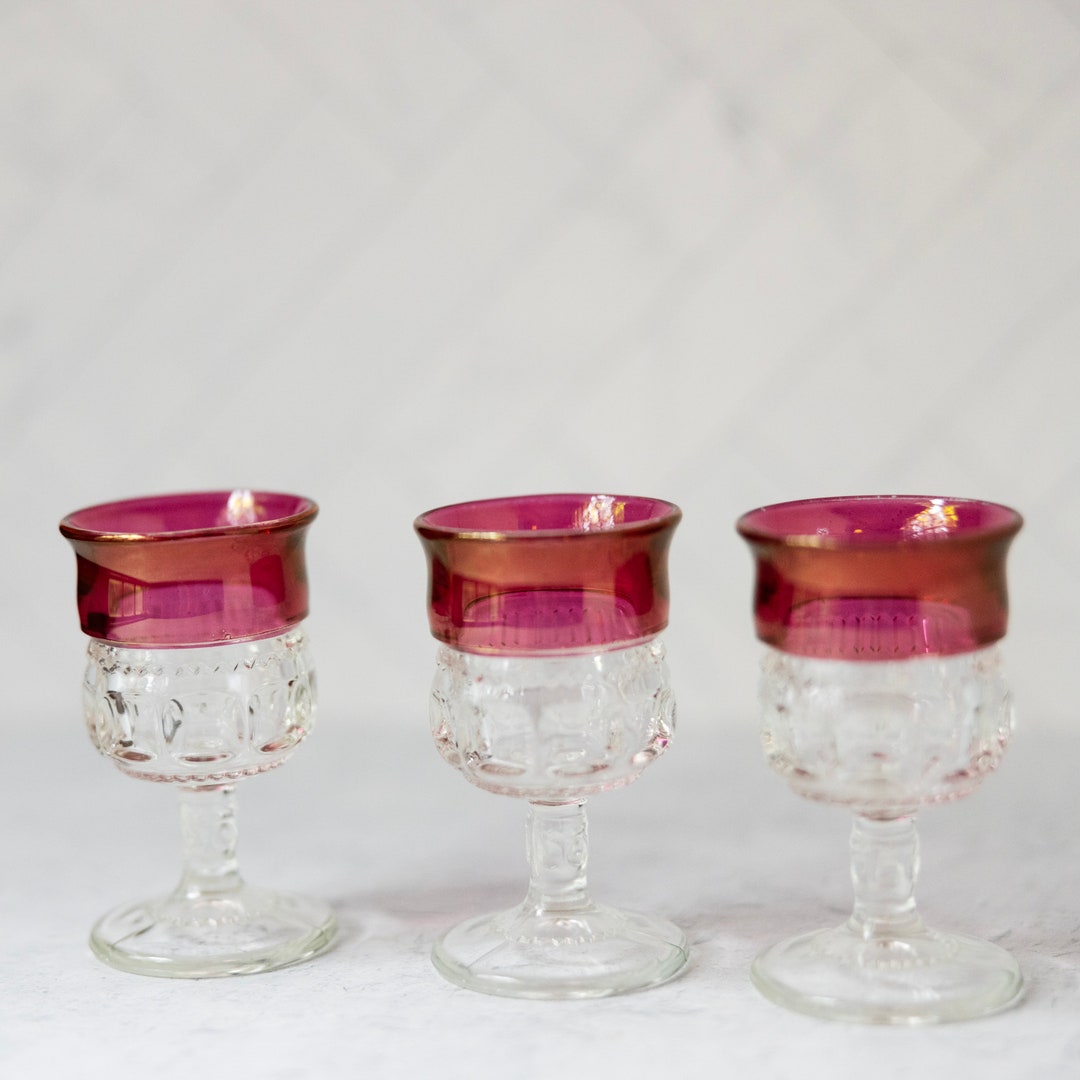 Three Ruby Kings Crown Indiana Glass Thumbprint Cordial Glasses - Etsy