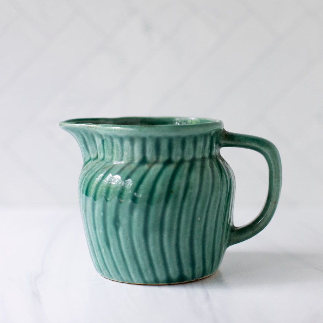 Green Vintage Pottery Pitcher - Etsy