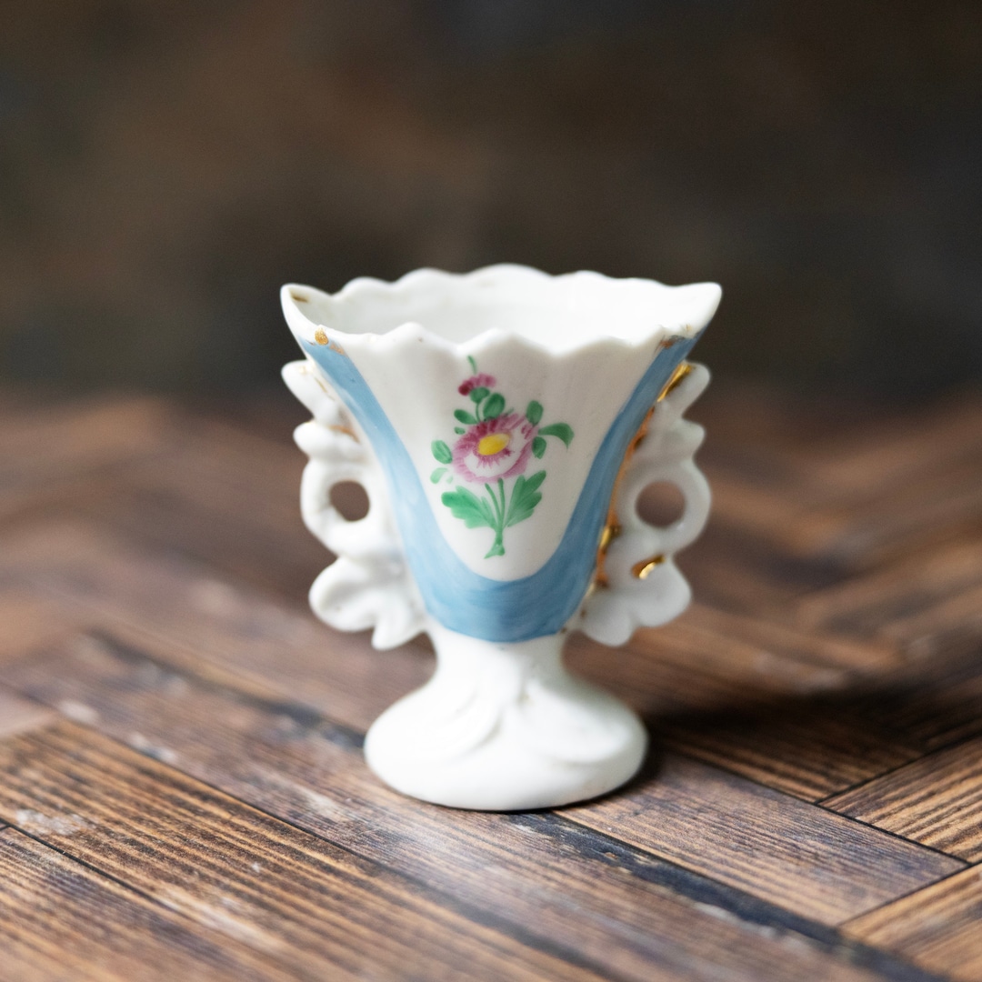 Vintage Miniature Vase Painted Vase Two Handles Porcelain Flowers Gold ...