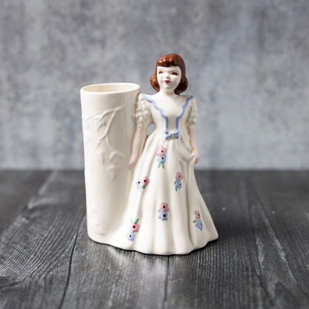 Porcelain Florence Ceramics Lady Woman White Bud Vase Made in ...
