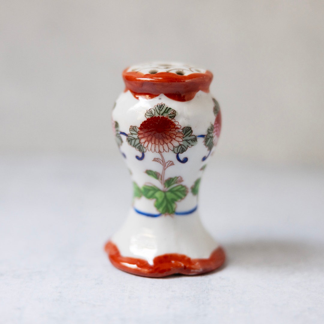 Vintage Japanese Hat Pin Holder Porcelain Ceramic Flower Floral Red ...