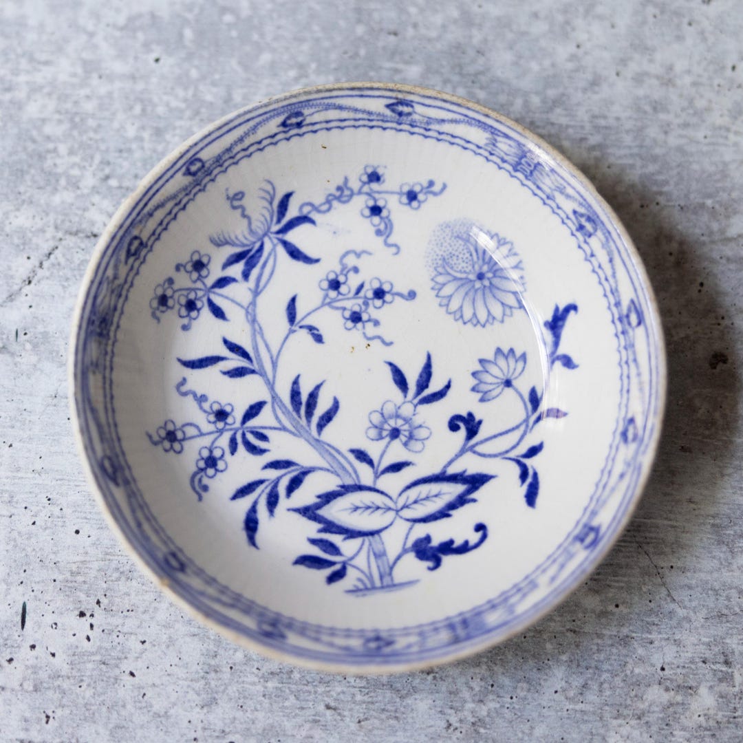 Furnivals England Antique Blue Onion Round Bowl Small Floral ...