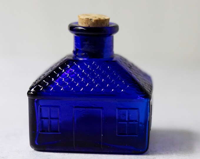 Vintage Japan Cobalt Blue Glass Bottle With Cork Inkwell Ink Well ...