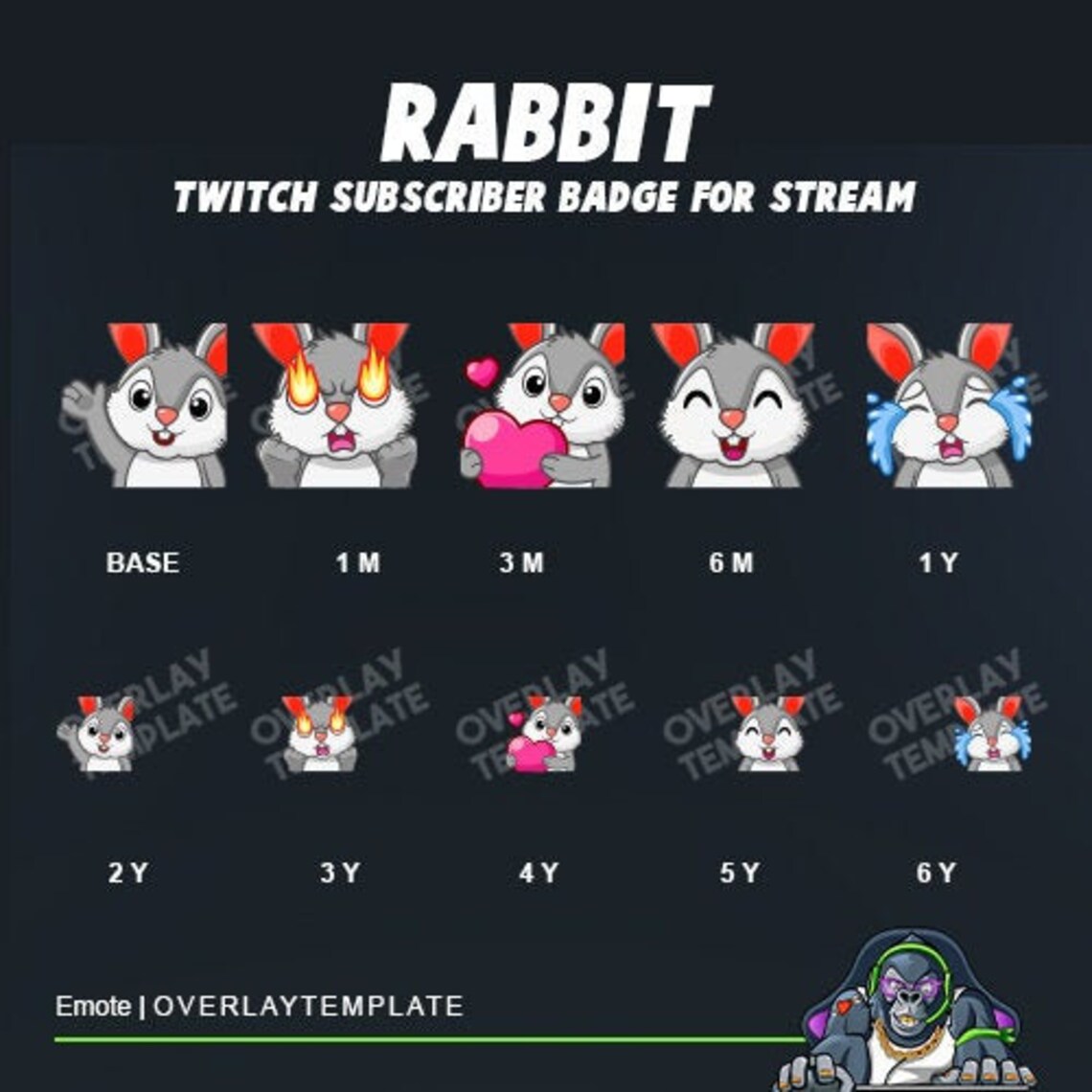 Rabbit Emotes for Twitch 5 pack | Etsy