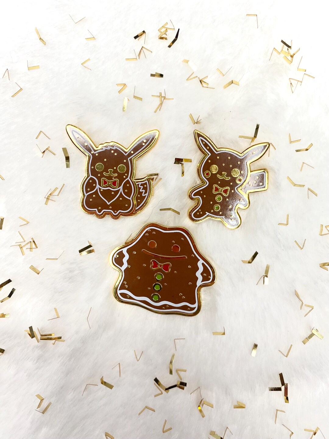 Gingerbread Ditto Pikachu and Eevee Enamel Pin - Etsy