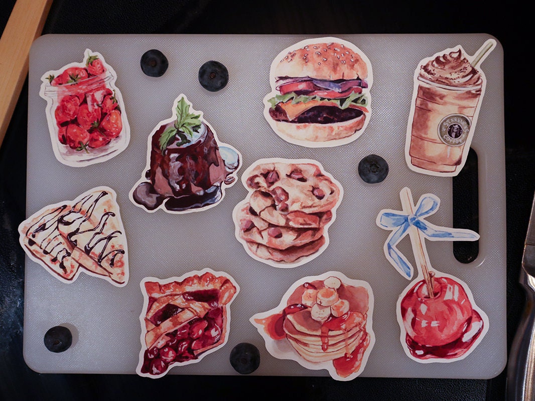 Food Illustration Pack of 9 Sticker Bundle, Aesthetic Cute Baking ...