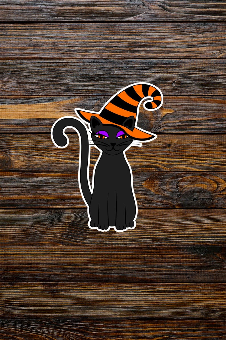 Halloween Cat Sticker – Spooky Season Kitty for Crafts, Gifts ...