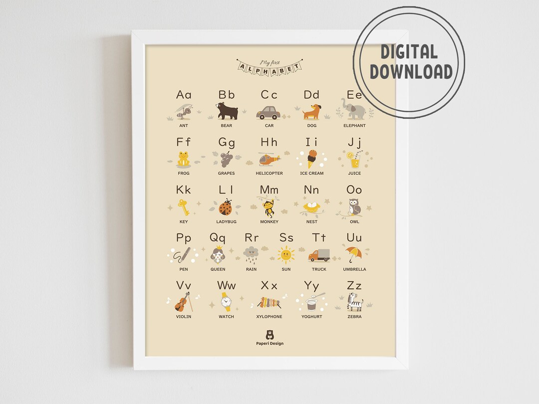 Alphabet Chart Beige, PRINTABLE Educational Poster, DIGITAL DOWNLOAD ...