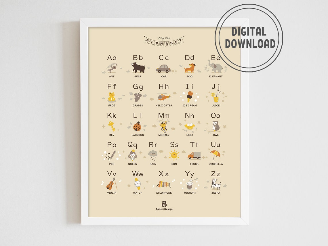 Alphabet Chart Beige, PRINTABLE Educational Poster, DIGITAL DOWNLOAD ...