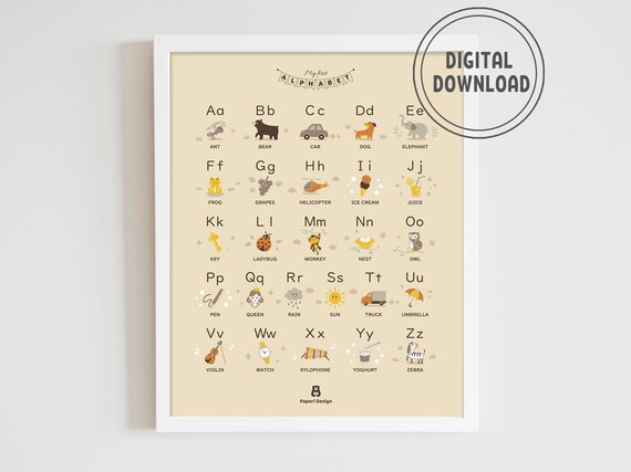 Alphabet Chart Beige PRINTABLE Educational Poster DIGITAL | Etsy