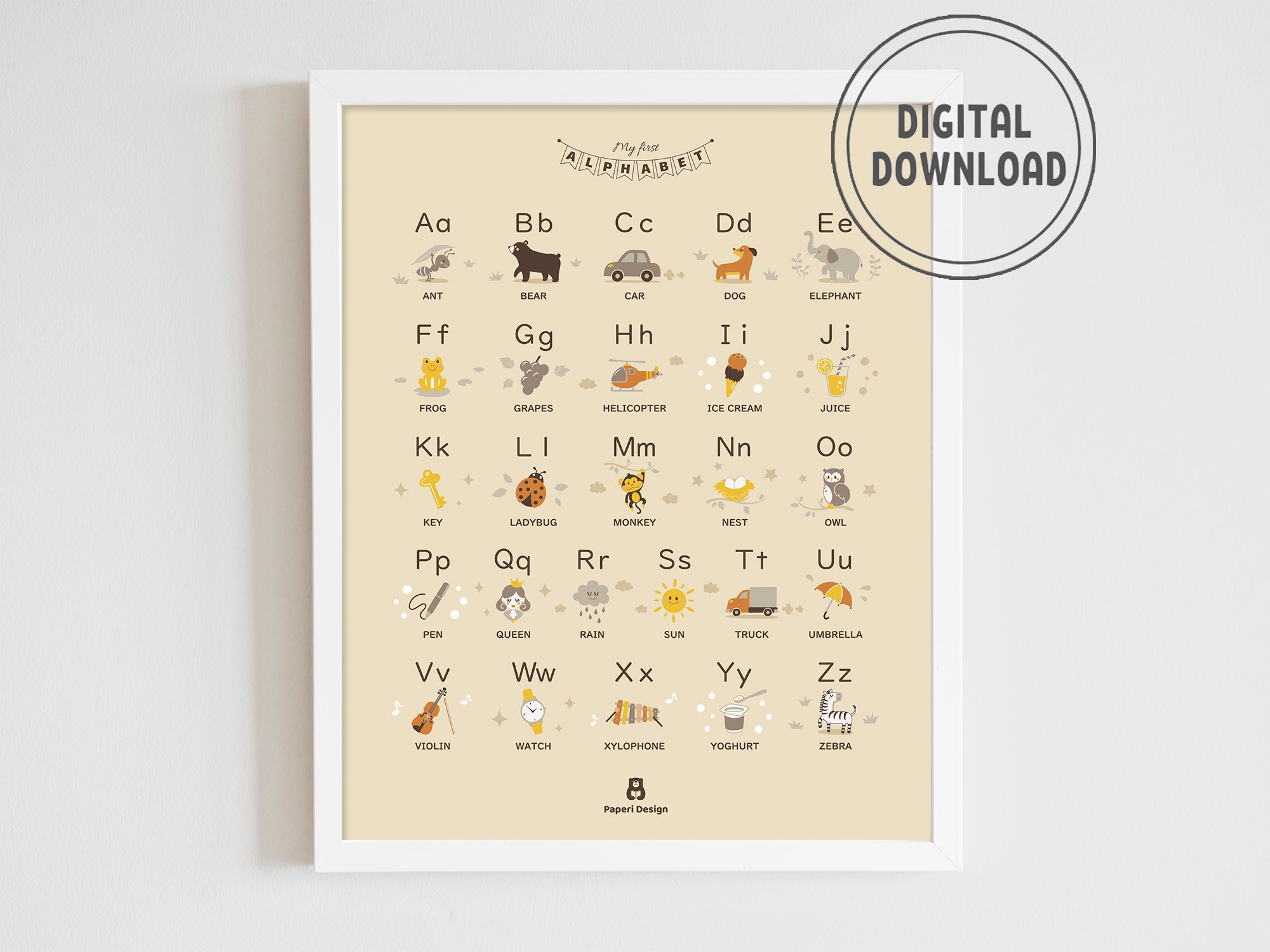 Alphabet Chart Beige, PRINTABLE Educational Poster, DIGITAL DOWNLOAD ...