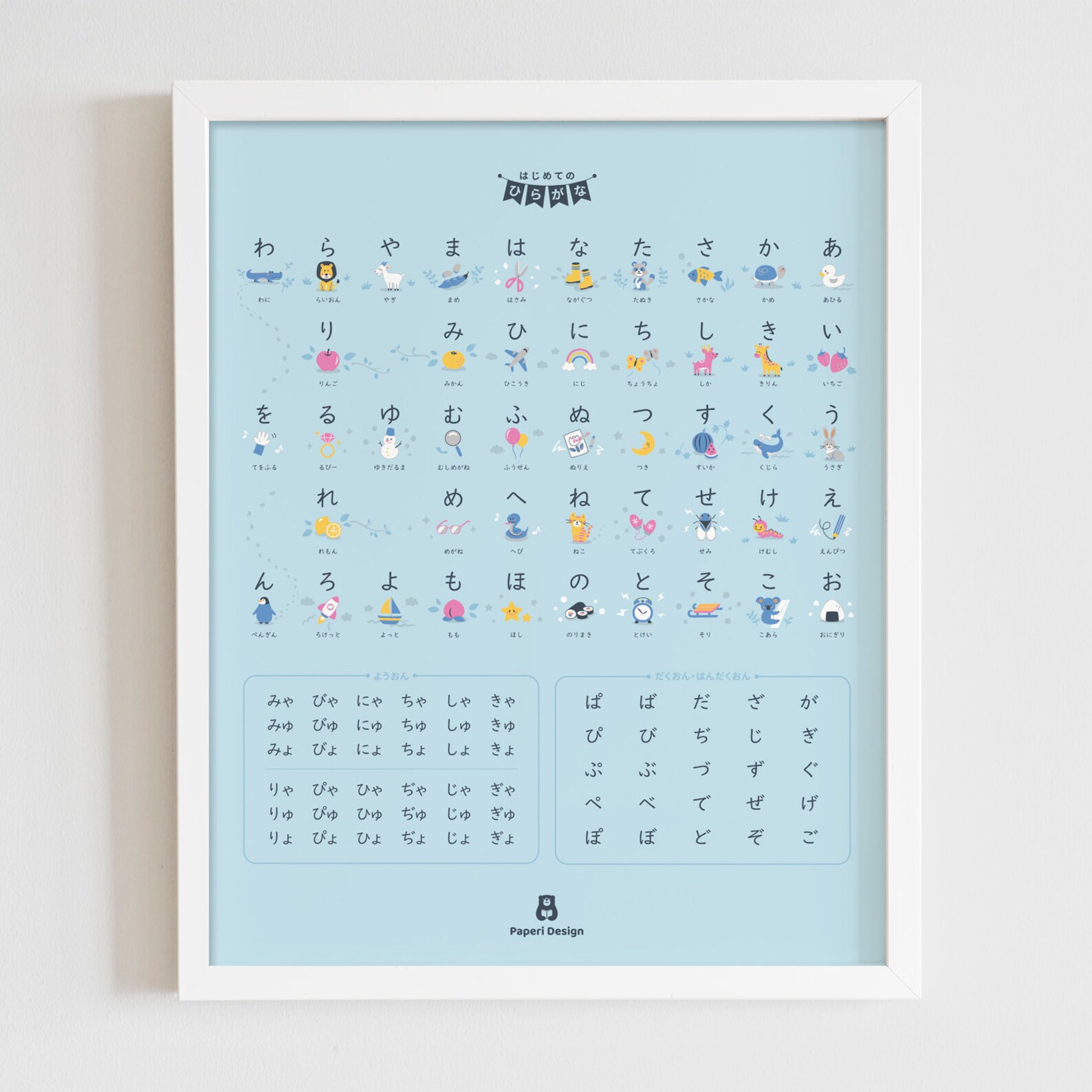 Hiragana Chart Print With Voiced Sound/p-sound/contracted Sound 20x16in ...