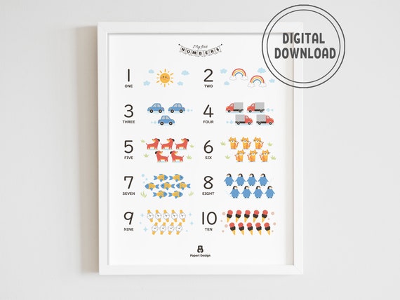 Numbers Chart White PRINTABLE Educational Print Maths | Etsy