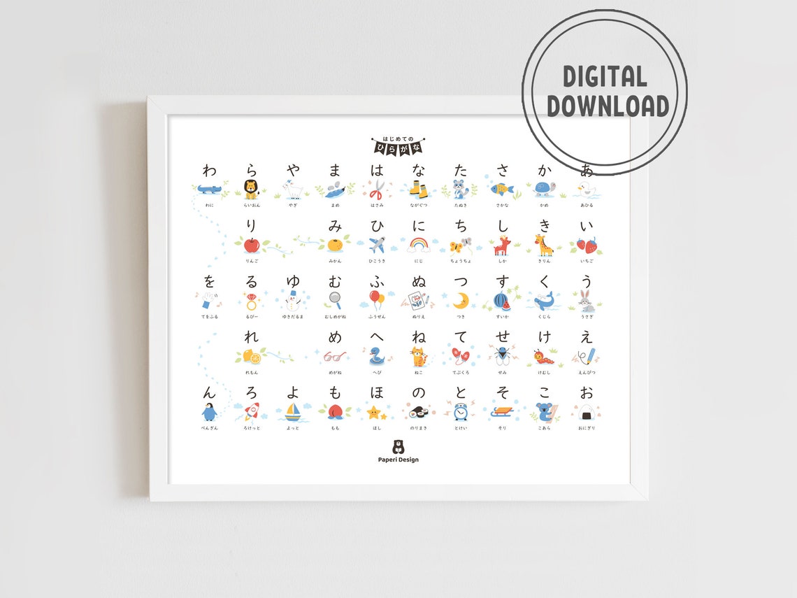Hiragana Chart White, PRINTABLE Educational Hiragana Poster, DIGITAL ...
