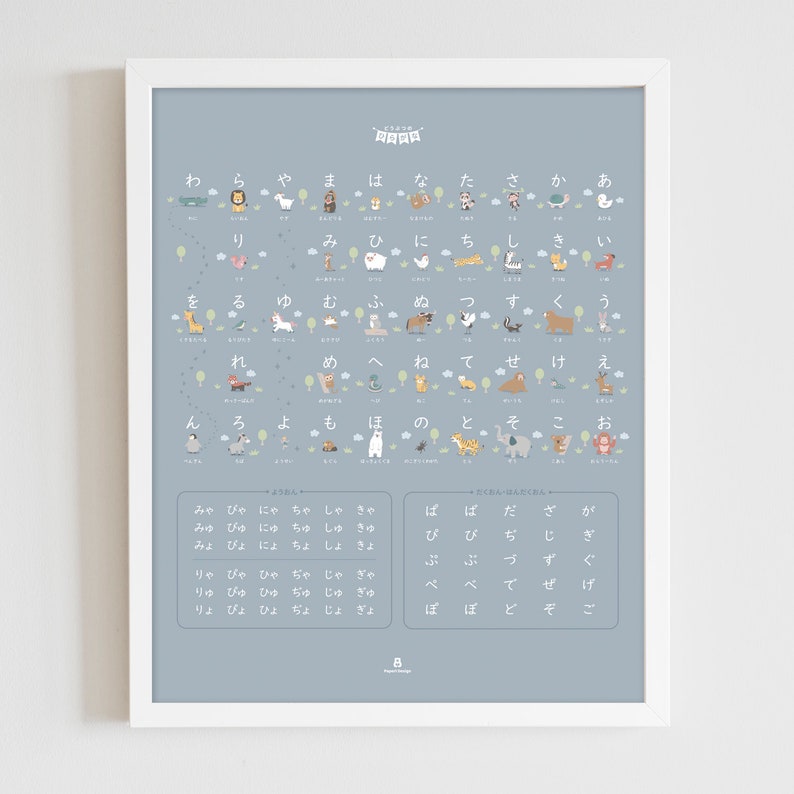 Animal Hiragana Chart Print With Voiced Sound/p-sound/contracted Sound ...