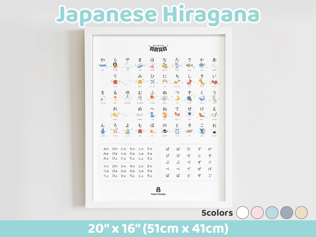 Hiragana Chart Print With Voiced Sound/p-sound/contracted Sound 20x16in ...