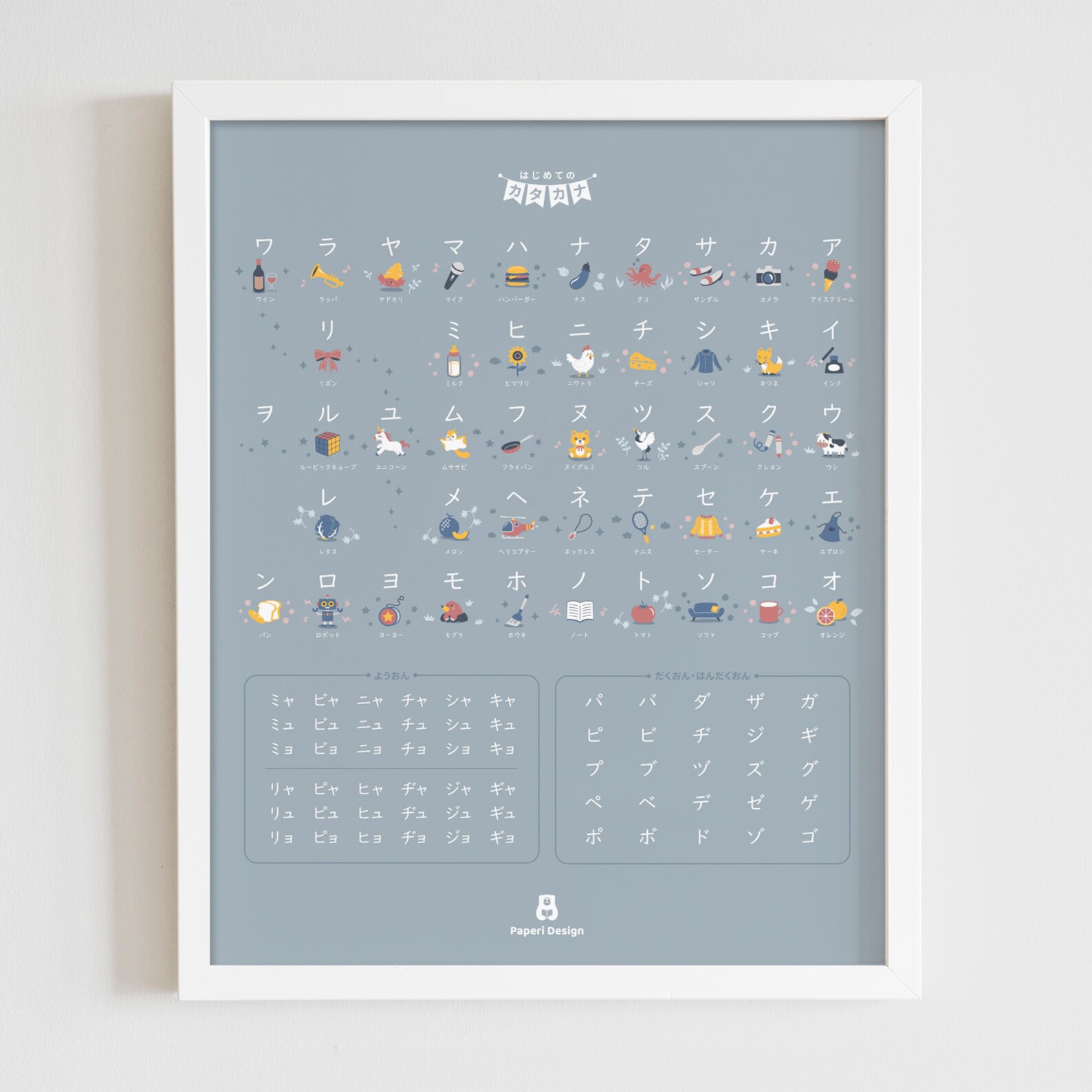 Katakana Chart Print With Voiced Sound/p-sound/contracted Sound 20x16in ...