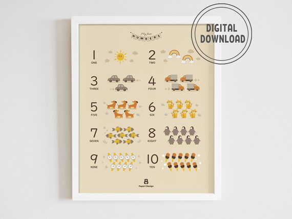 Numbers Chart Beige PRINTABLE Educational Print Maths | Etsy