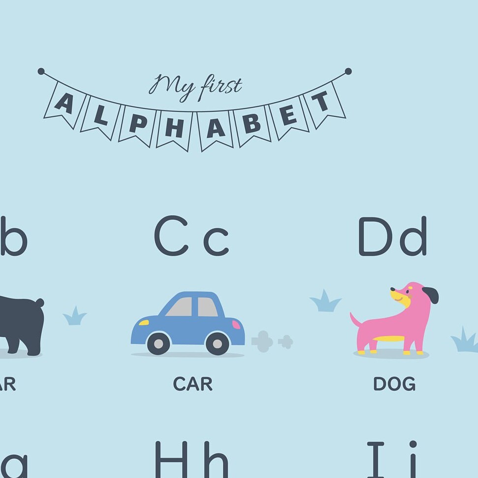 Alphabet Chart Blue PRINTABLE Educational Poster DIGITAL - Etsy
