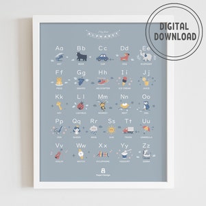 Alphabet Chart Gray, PRINTABLE Educational Poster, DIGITAL DOWNLOAD ...
