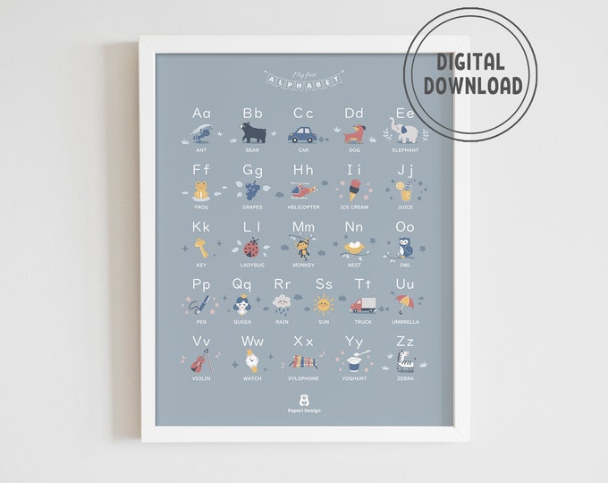 Alphabet Chart Pink, PRINTABLE Educational Poster, DIGITAL DOWNLOAD ...